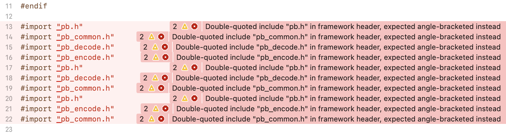 Xcode “Double-quoted include…”错误 – 92IT